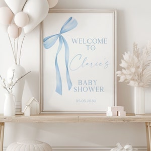 EDITABLE Baby Blue Coquette Bow Welcome Sign for Baby Shower ...