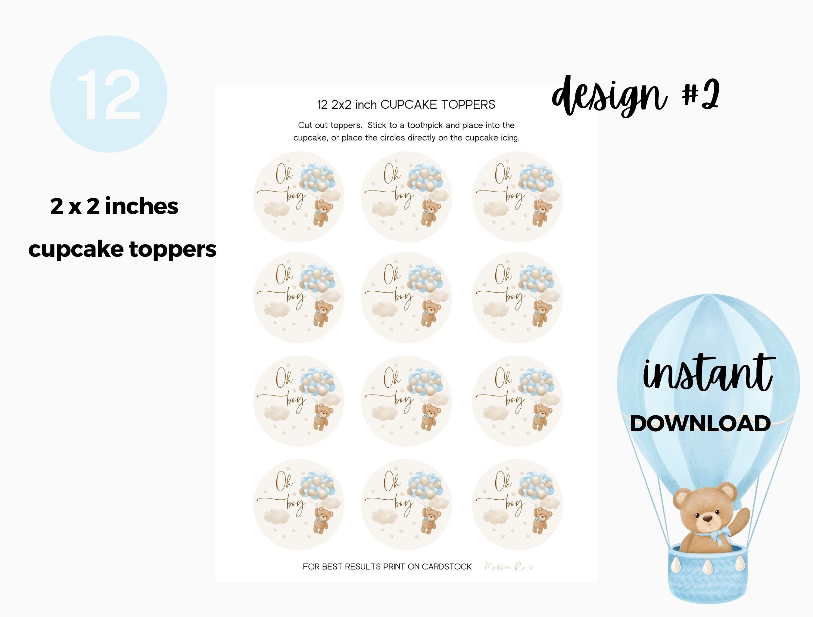 Printable Blue Teddy Bear Boy Baby Shower We Can Bearly Wait Cupcake ...