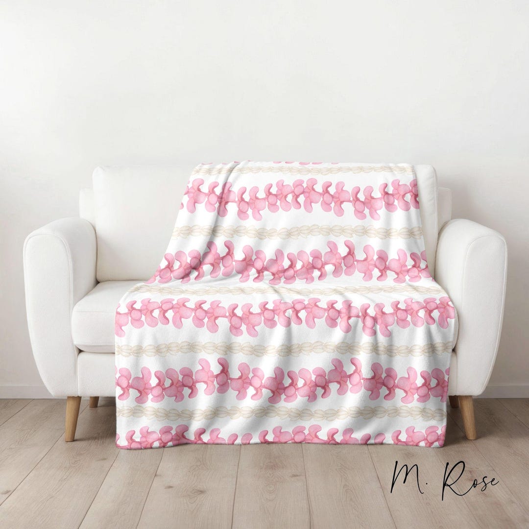 Pink Plumeria and Pikake Lei Hawaiian Tropical Print Velveteen Plush ...