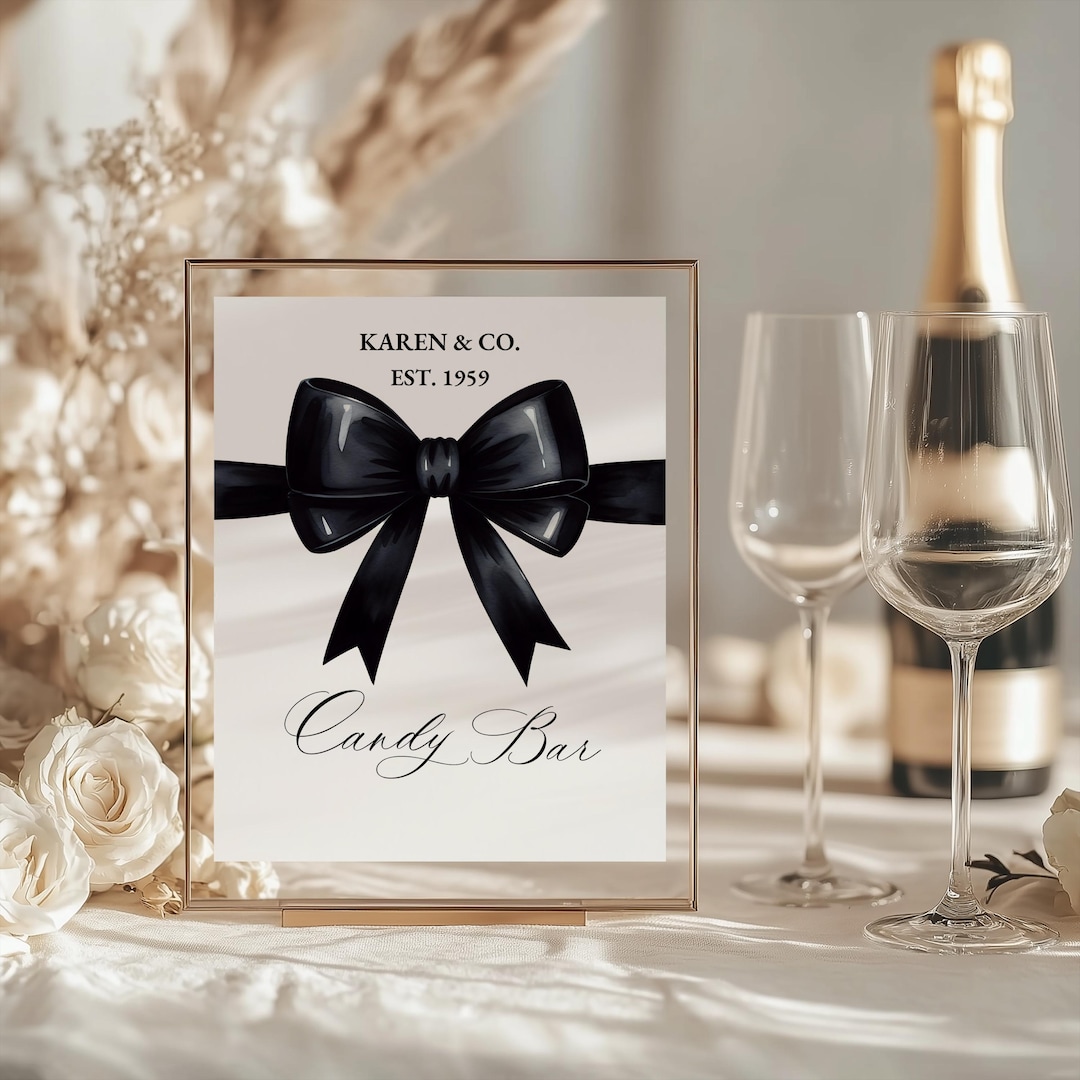 Editable Candy Bar Sign: Black Bow Dessert Table Decor (5x7 Inches ...