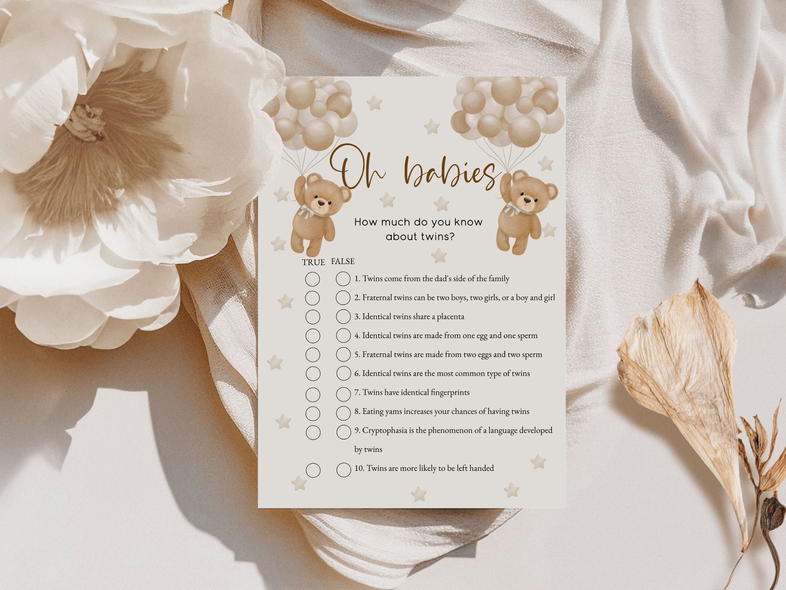 Teddy Bear Twin Baby Shower Trivia Game (instant Download) - Etsy
