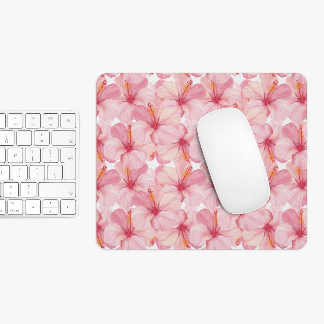 Hibiscus Mouse Pad, Pink Floral Desk Accessory, Bridesmaid & Birthday ...