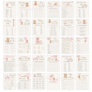 Editable Baby Bear Baby Shower Games We Can Barely Wait Pink Brown ...
