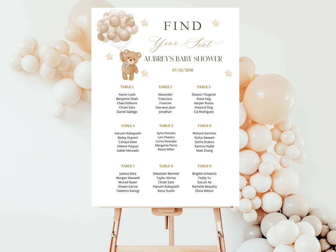 Teddy Bear Baby Shower Seating Chart: Watercolor Boho Decor (canva ...