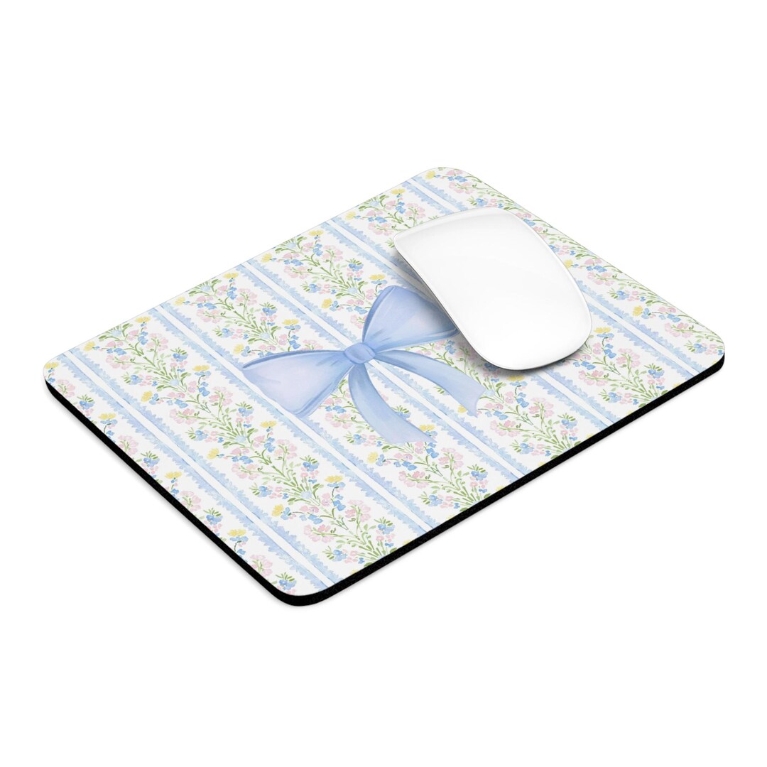 Watercolor Blue Coquette Bow, Floral Farm House, Shabby Chic Mouse Pad ...