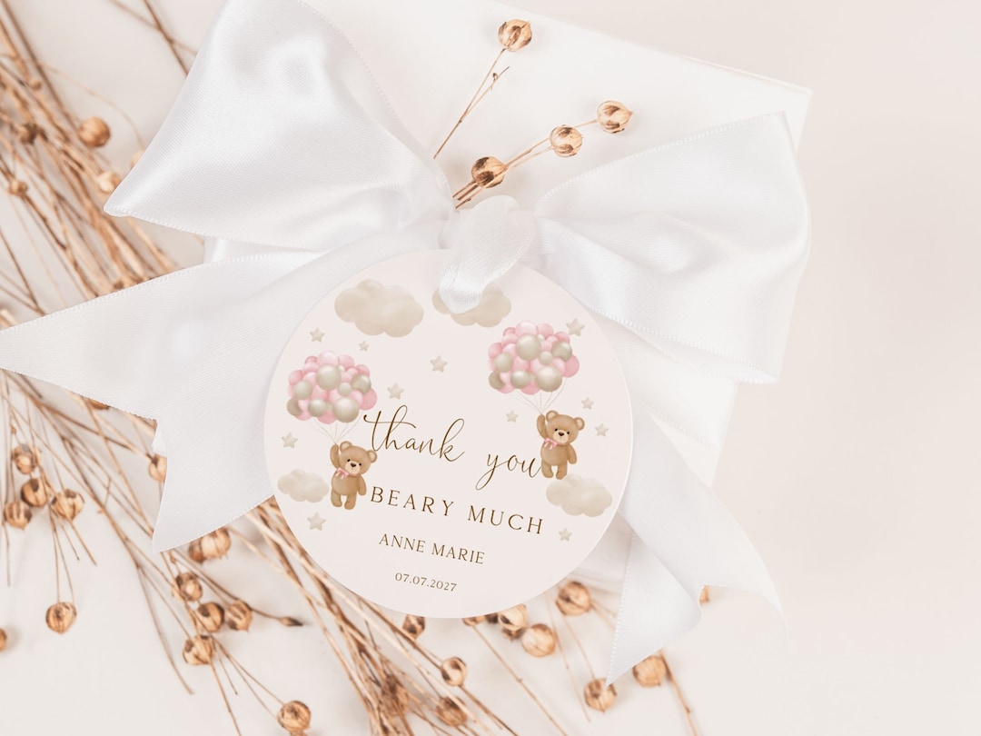 Editable Pink Teddy Bear Favor Tag: Baby Shower Template (2.5x2.5 ...