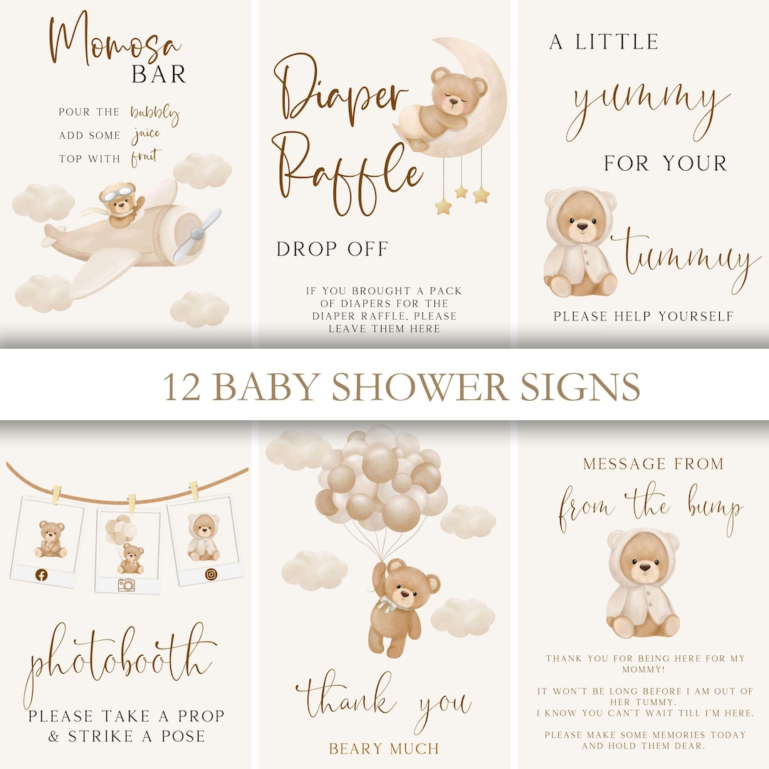 Teddy Bear Baby Shower Signs: Gender Neutral Decor (editable, PDF) - Etsy