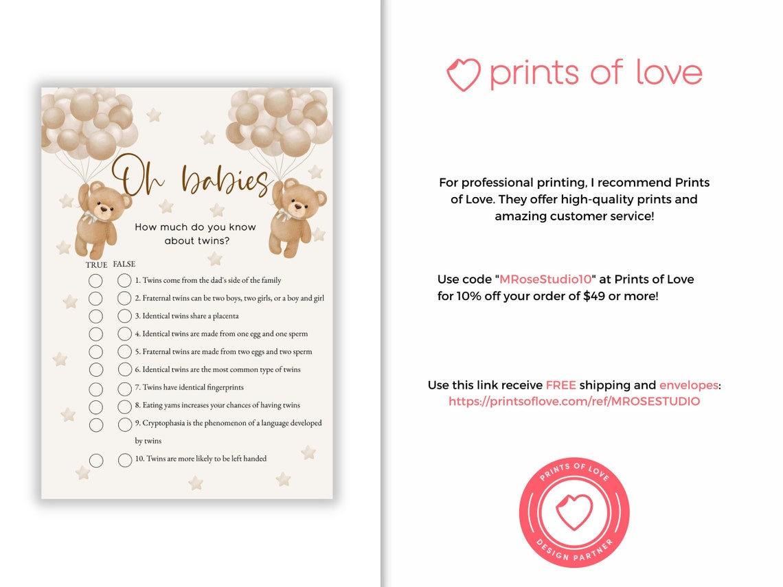 Teddy Bear Twin Baby Shower Trivia Game (instant Download) - Etsy