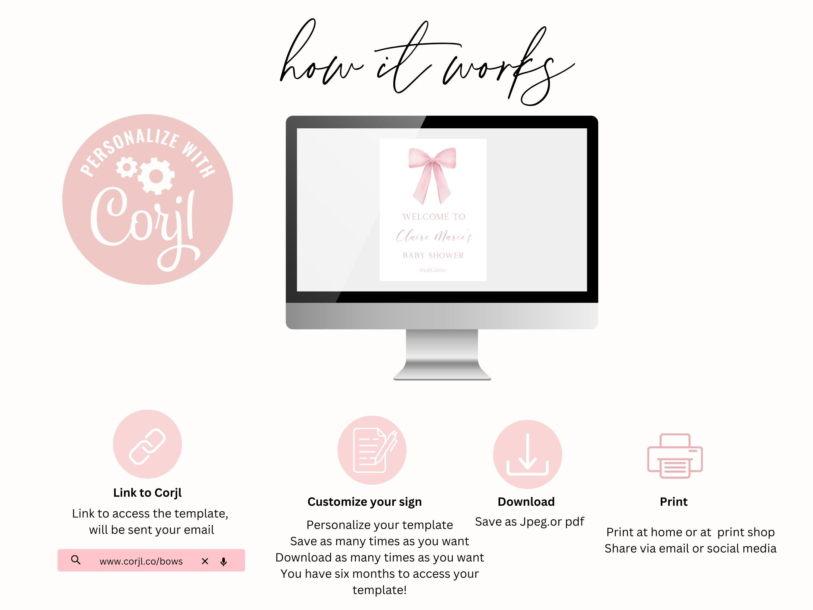 EDITABLE Pink Coquette Bow Welcome Sign for Baby Shower, Pink Bow ...