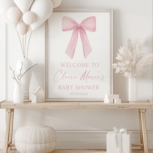 EDITABLE Pink Coquette Bow Welcome Sign for Baby Shower, Pink Bow ...