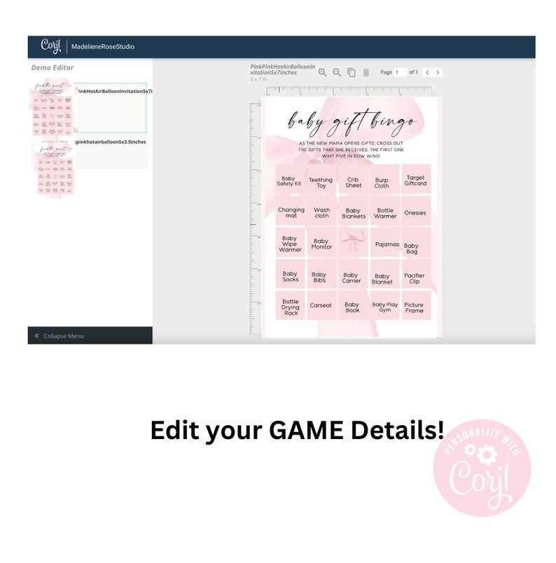 Editable Baby Bingo Blush Pink Ribbon Baby Shower Bingo, Coquette Pink ...