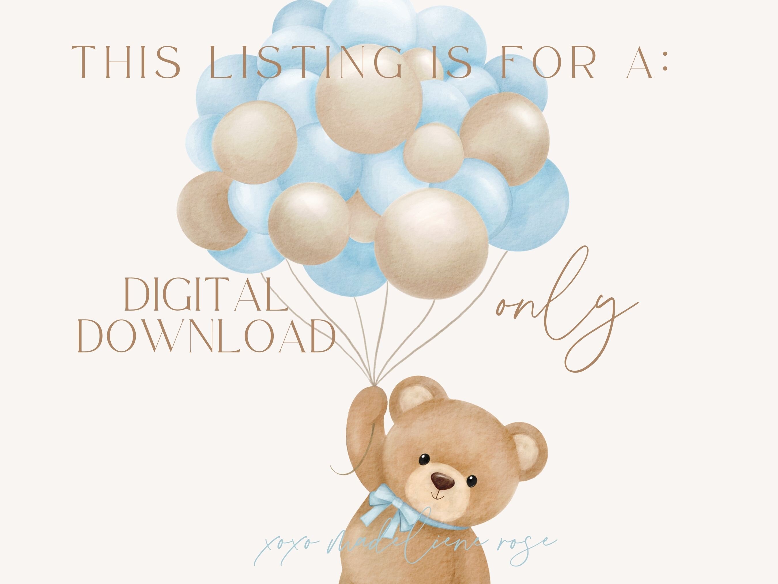Editable Blue Teddy Bear Baby Shower Signs We Can Bearly Wait Boho Boy ...