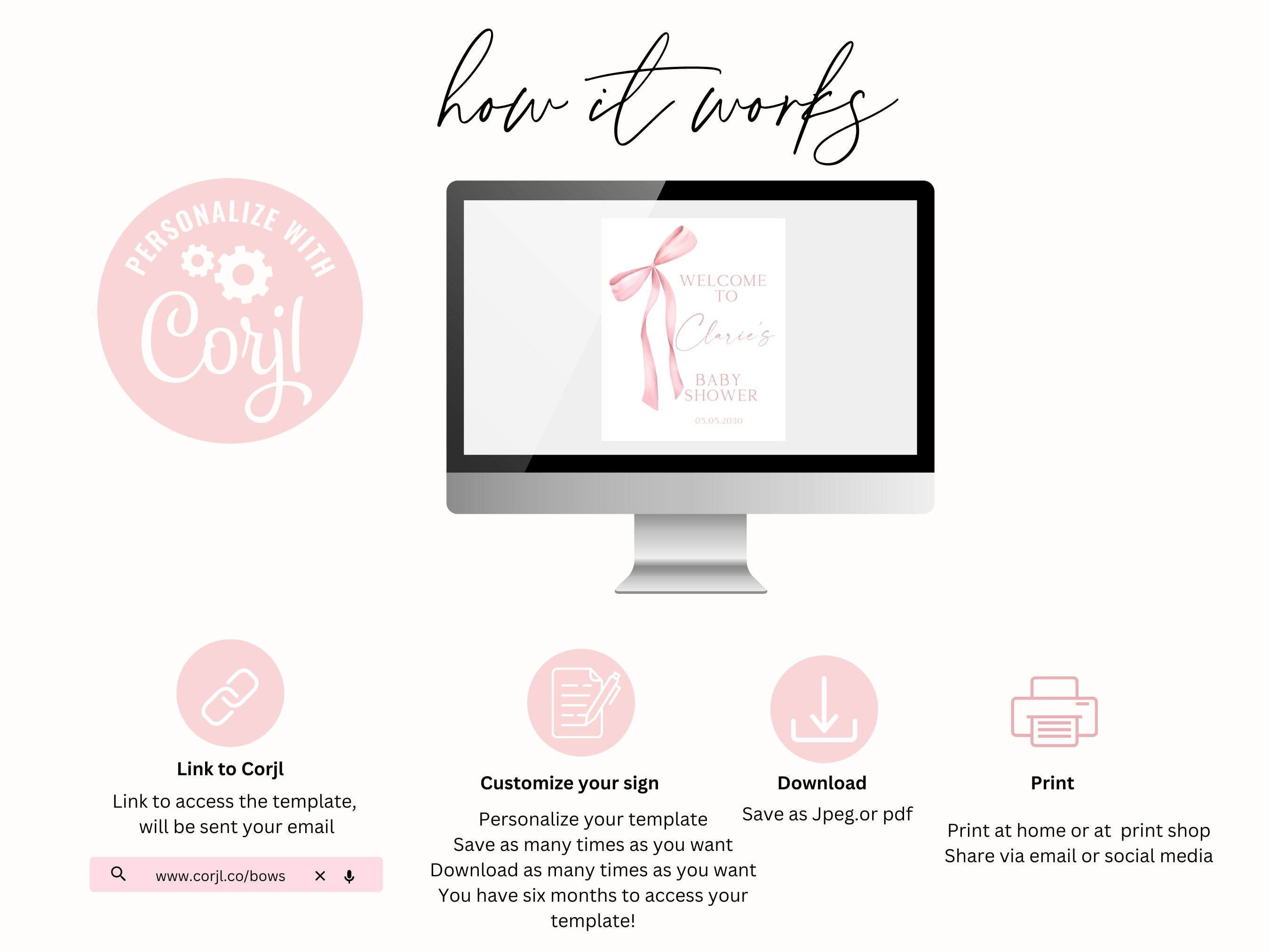 EDITABLE Blush Pink Bow Welcome Sign for Baby Shower, Vintage ...