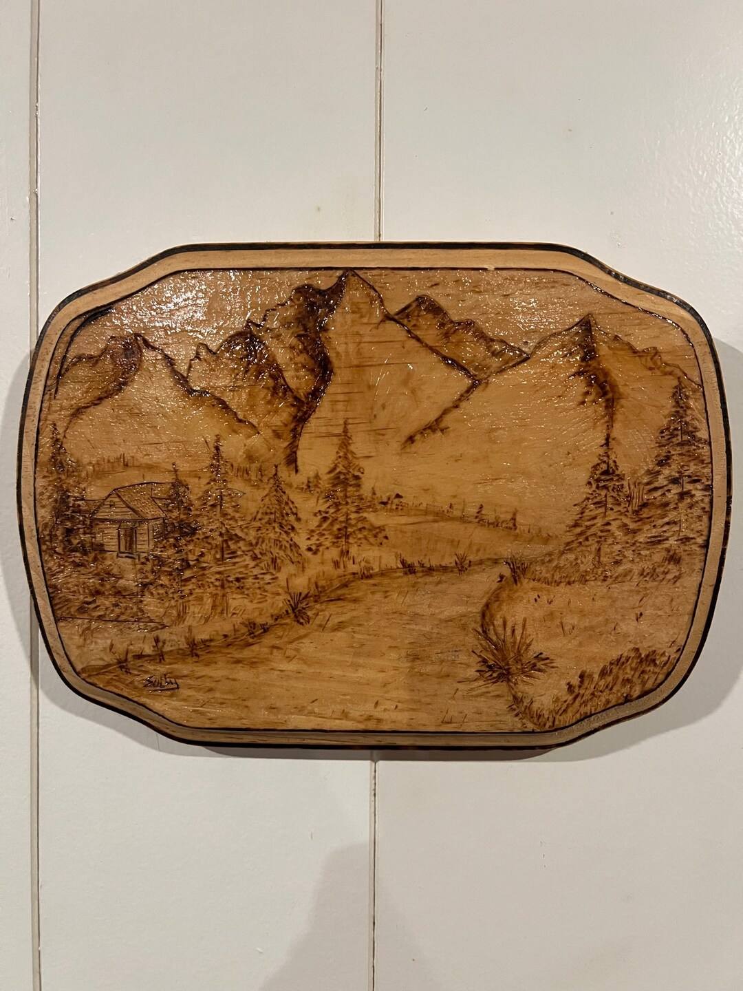 Woodburned Pyrography Cabin on Creek - Etsy