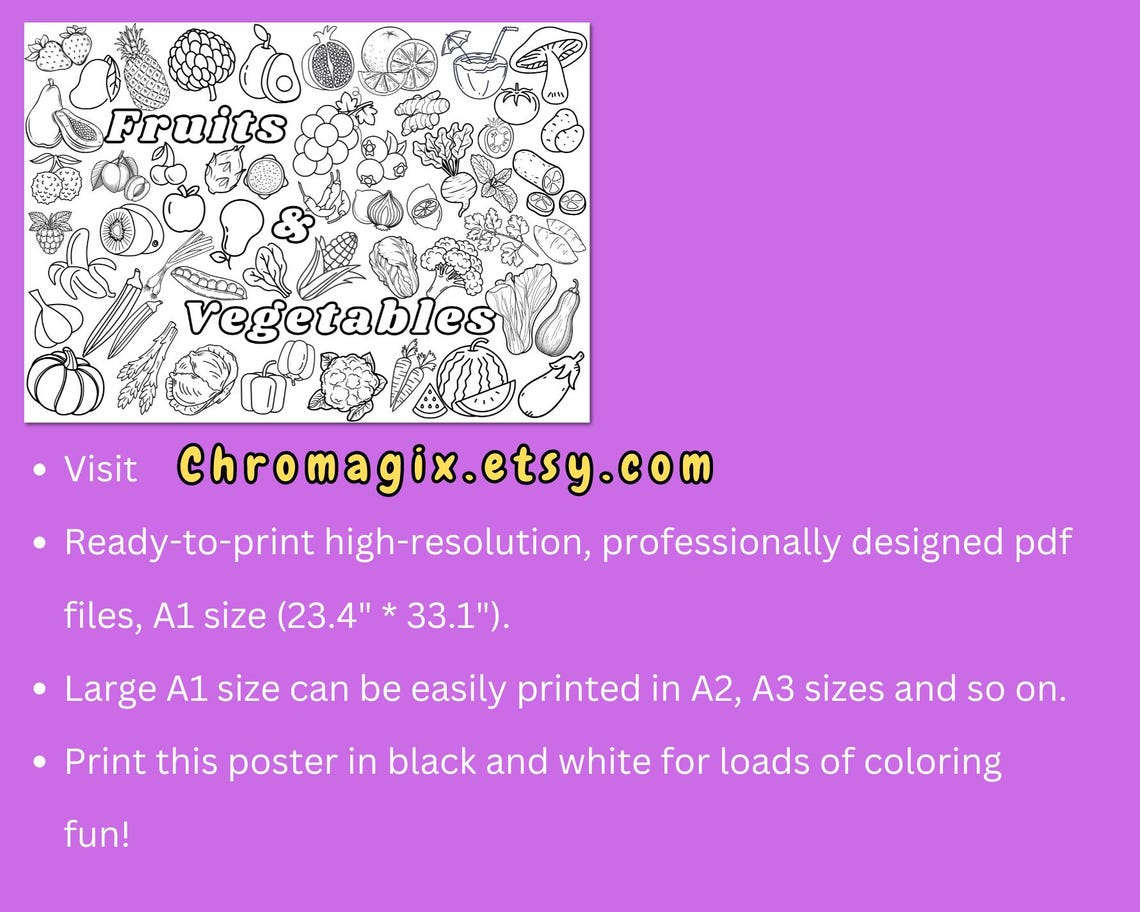Giant Fruits and Vegetables Coloring Poster, Doodle, Doodle Coloring ...