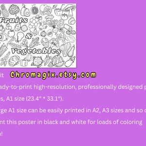 Giant Fruits and Vegetables Coloring Poster, Doodle, Doodle Coloring ...