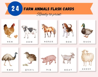 Farm Animals Cards, Montessori Flash Cards, Pre-school Cards, Colourful ...