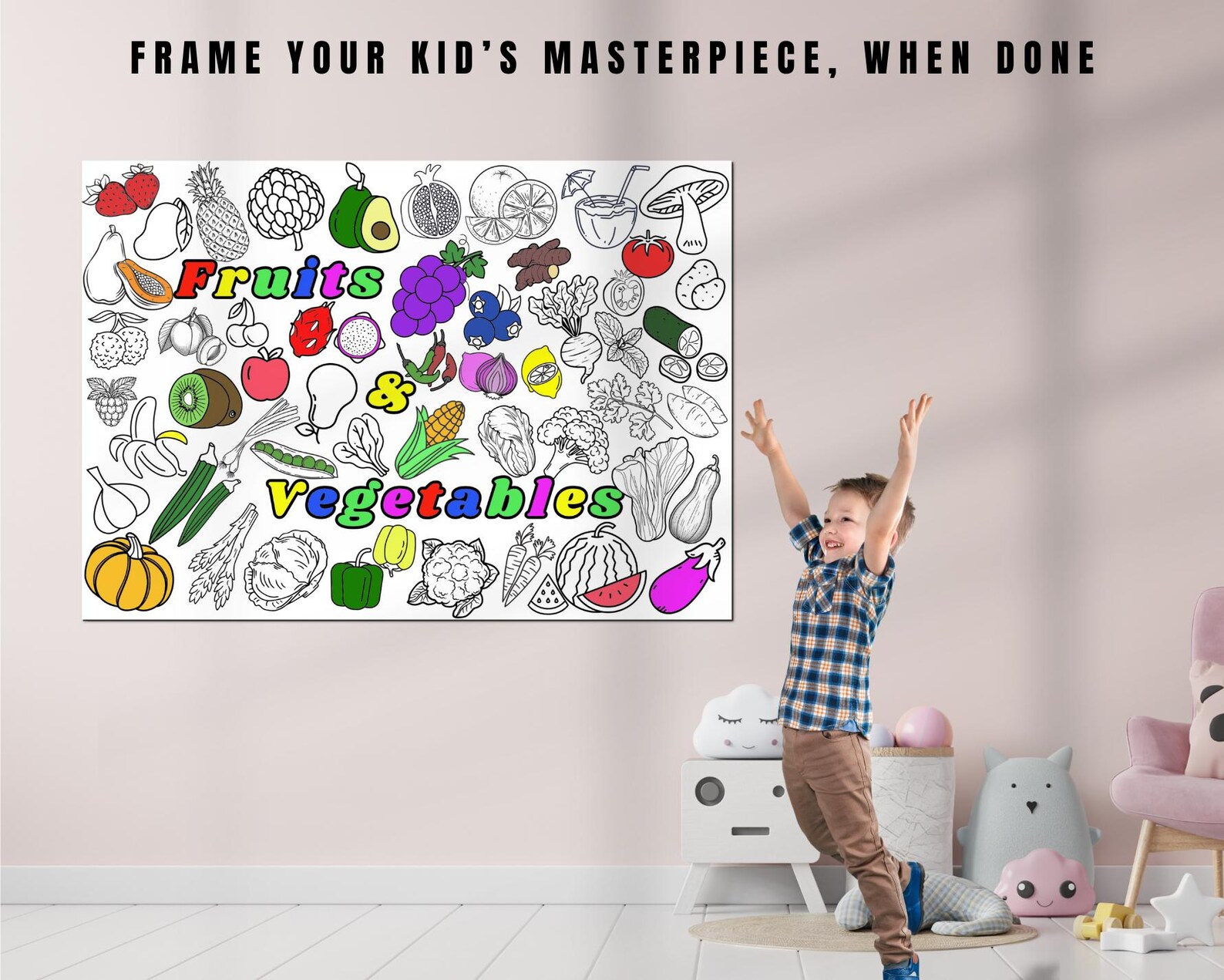 Giant Fruits and Vegetables Coloring Poster, Doodle, Doodle Coloring ...