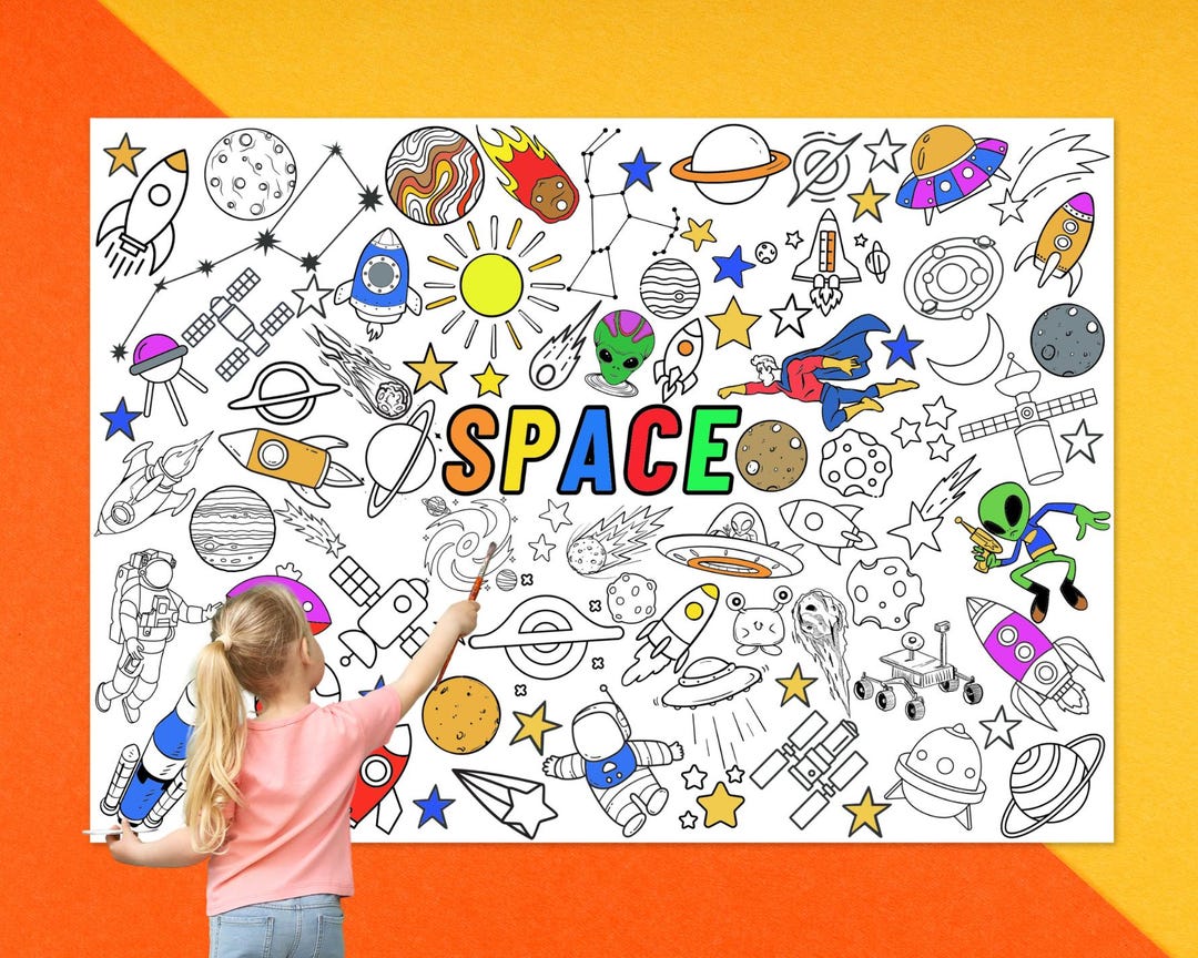 Space Coloring Poster for Kids, Printable Space Coloring Poster ...
