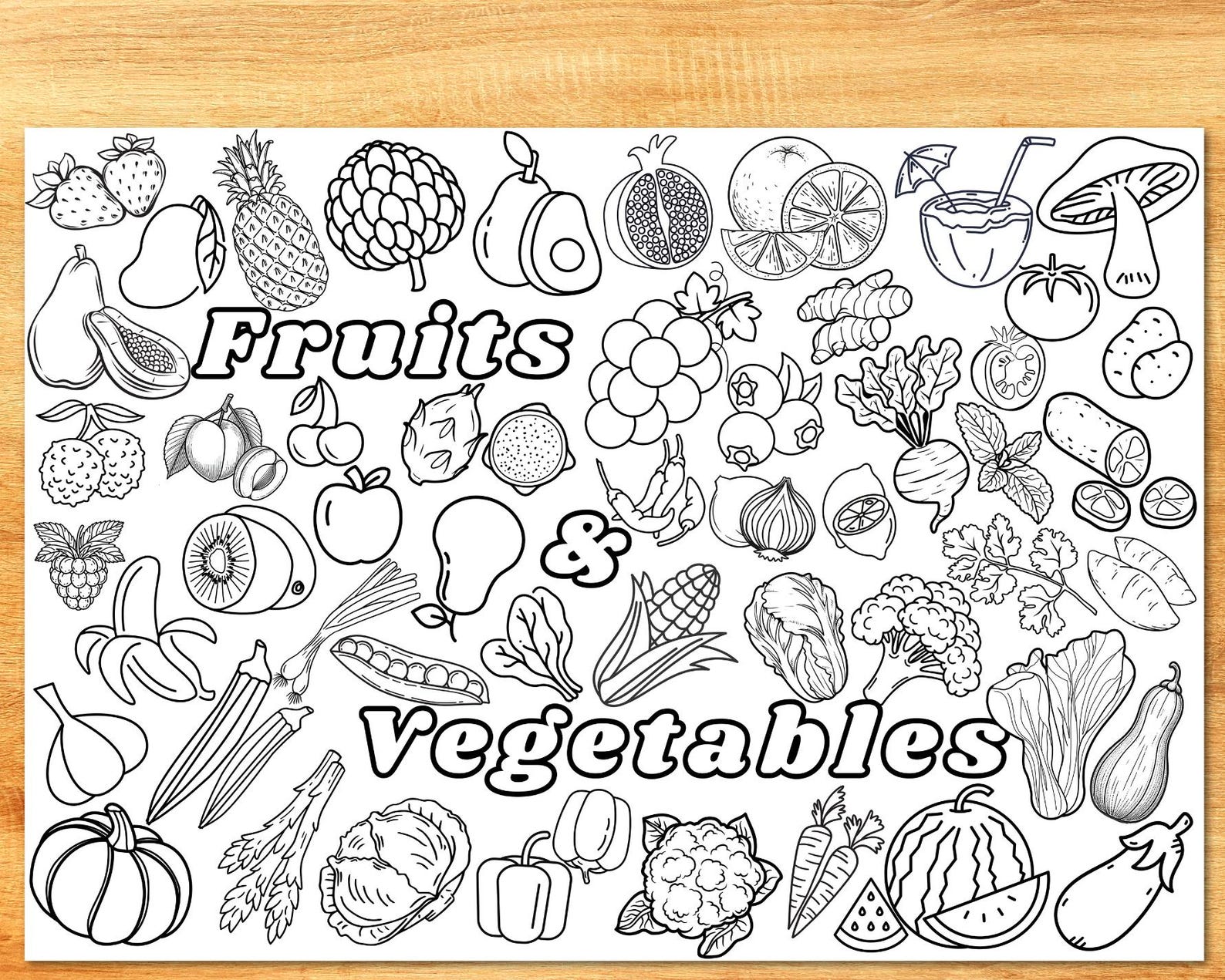 Giant Fruits and Vegetables Coloring Poster, Doodle, Doodle Coloring ...