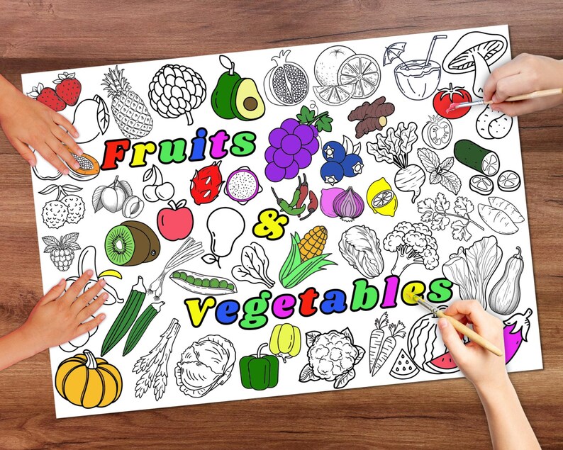 Giant Fruits and Vegetables Coloring Poster, Doodle, Doodle Coloring ...