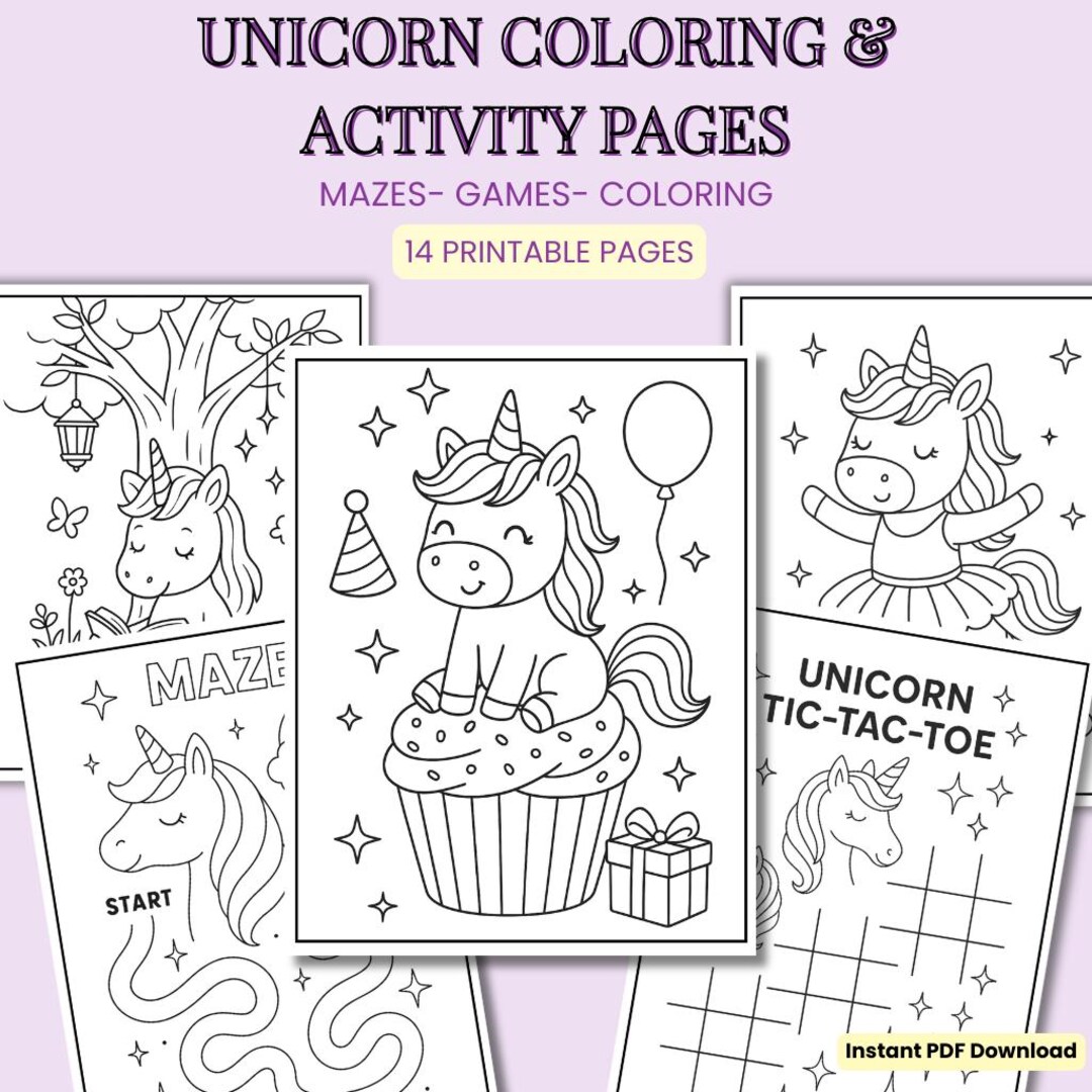 Unicorn Coloring & Activity Book for Kids – 14 Page Printable With ...