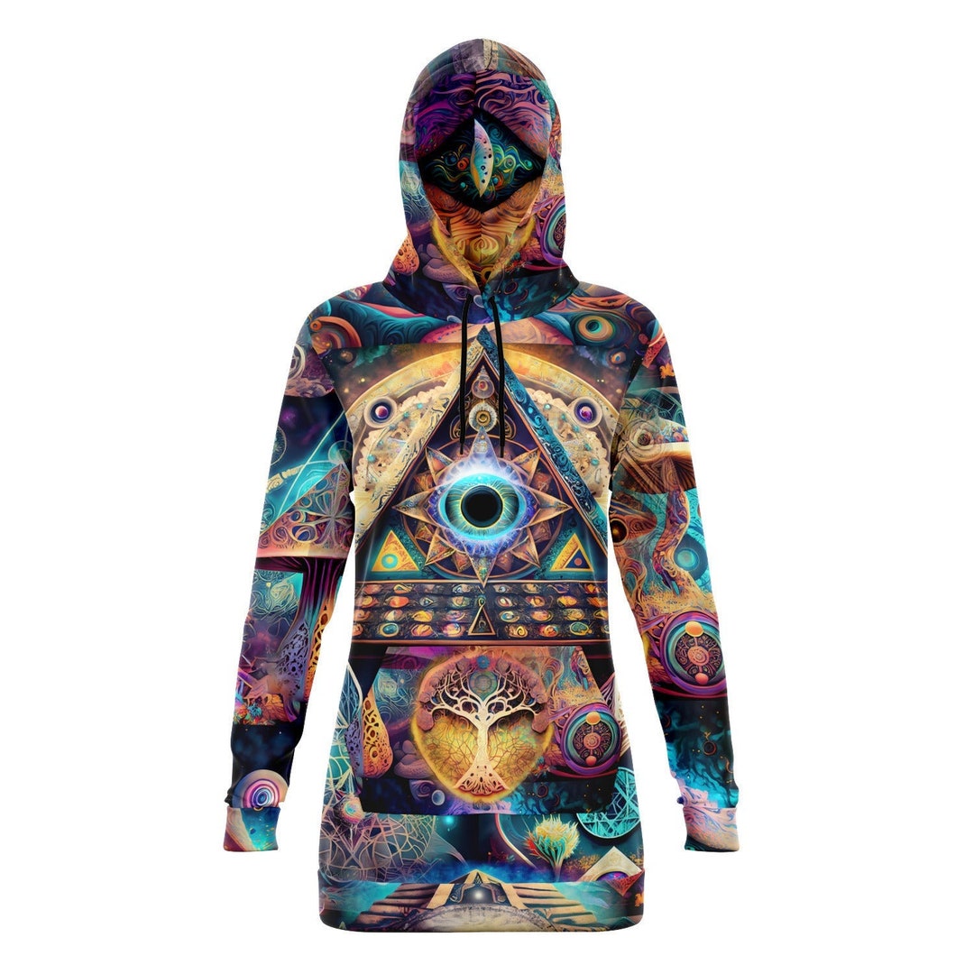 Rave Outfit Hooded Dress, Magic Mushrooms, Psychedelic Art Print ...