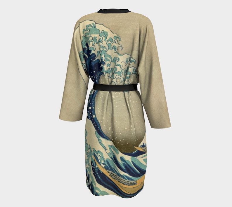 The Great Wave Kanagawa Silk Kimono, Peignoir, Bathrobe, Hokusai ...