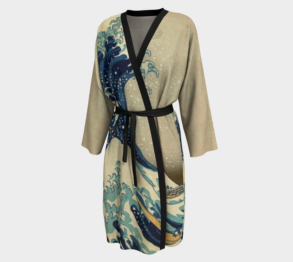 The Great Wave Kanagawa Silk Kimono, Peignoir, Bathrobe, Hokusai ...