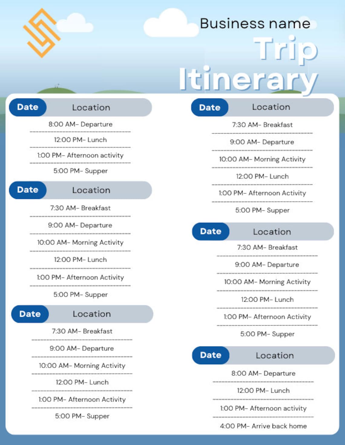 Detailed Trip Itinerary Template - Etsy