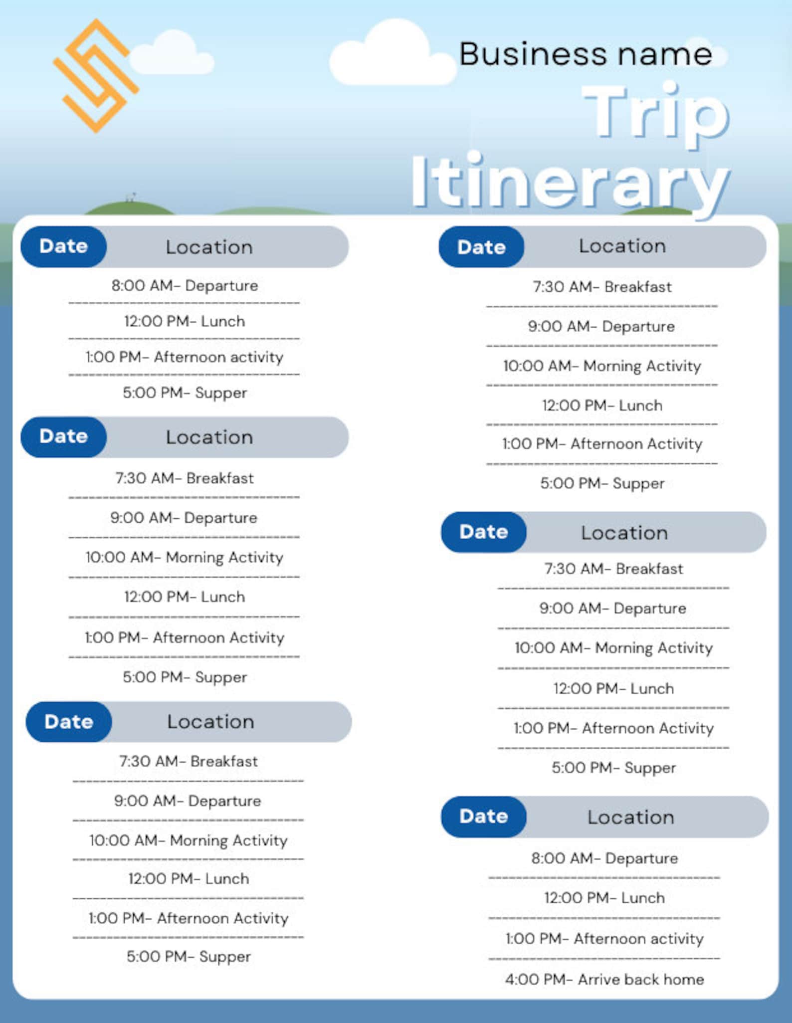 Detailed Trip Itinerary Template - Etsy Canada