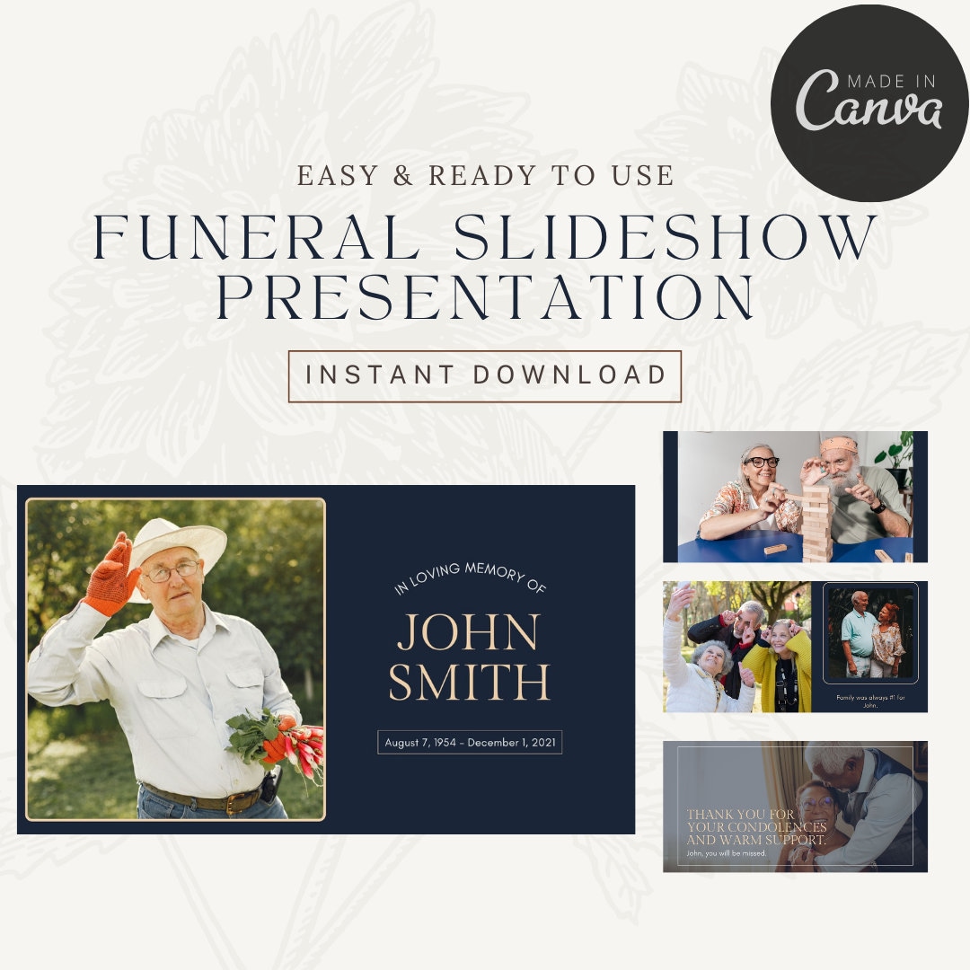 Funeral Memorial Slideshow Presentation- Navy - Etsy