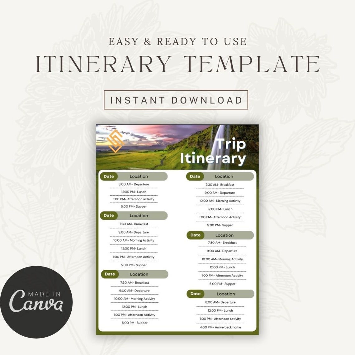 Detailed Trip Itinerary Template - Etsy Canada