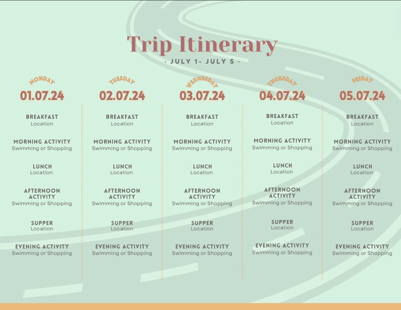 Detailed, Multi Day- Road Trip Itinerary Template - Etsy