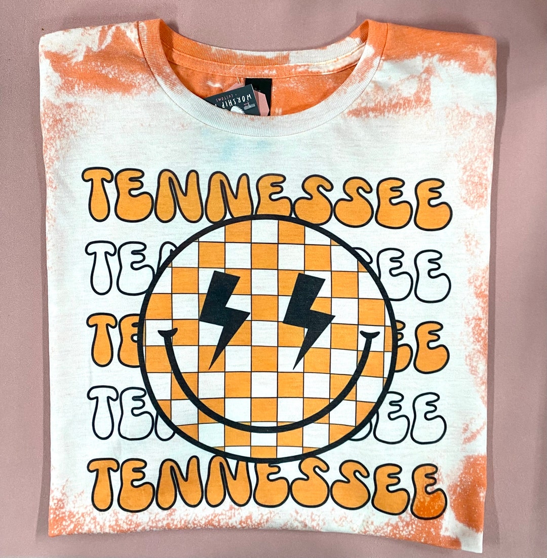 Tennessee Vols Smiley Checkered Bleached T-shirt, College Football ...
