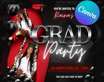 Graduation Invitation Card CANVA Template Instant Download Editable ...