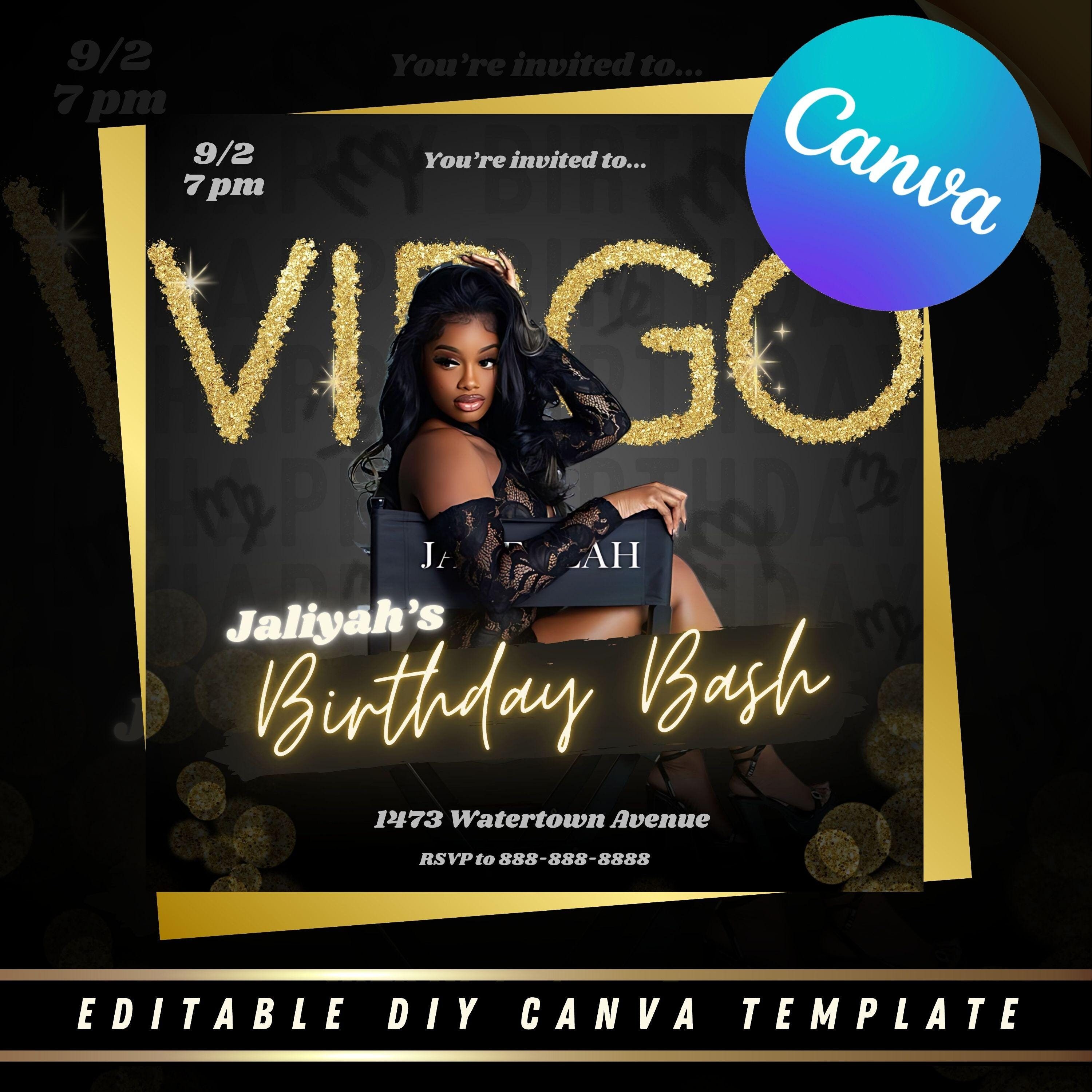 Virgo Birthday Bash Invitation | Editable Canva Template (digital ...