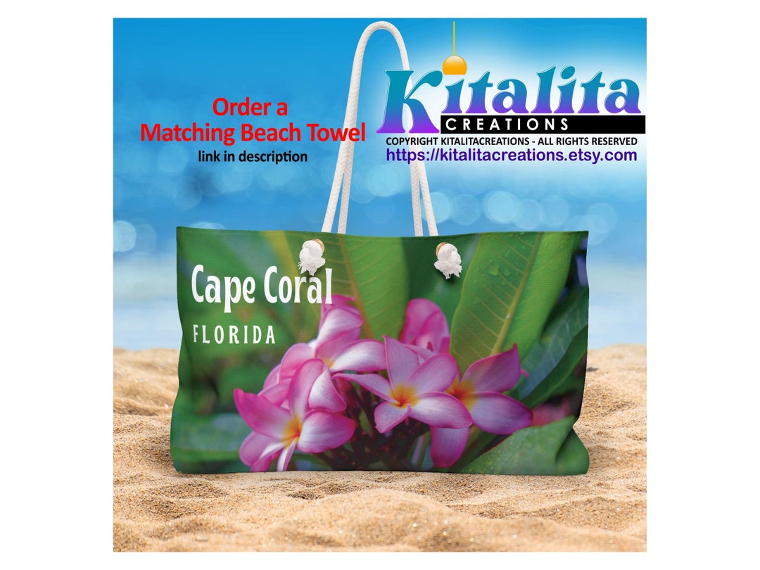 Plumeria Cape Coral Florida Frangipani Beach Tote L Florida Beach Bags ...