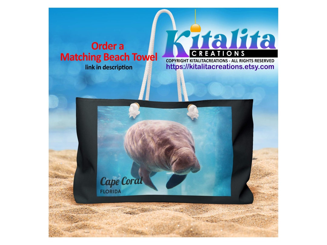 Cape Coral Florida Manatee Beach Bag L FL Tote Bags Large Overnight ...