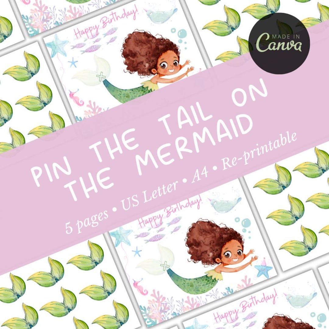 Mermaid Party Game Pin the Tail (printable Kids Birthday Activity) - Etsy