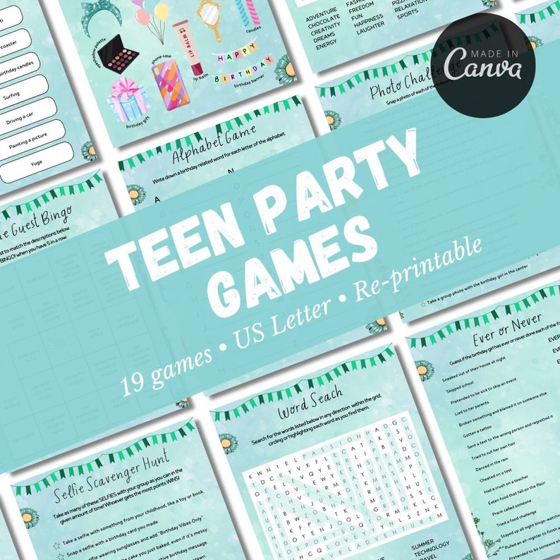 Teen Birthday Party Games: 19 Printable Fun Activities - Etsy