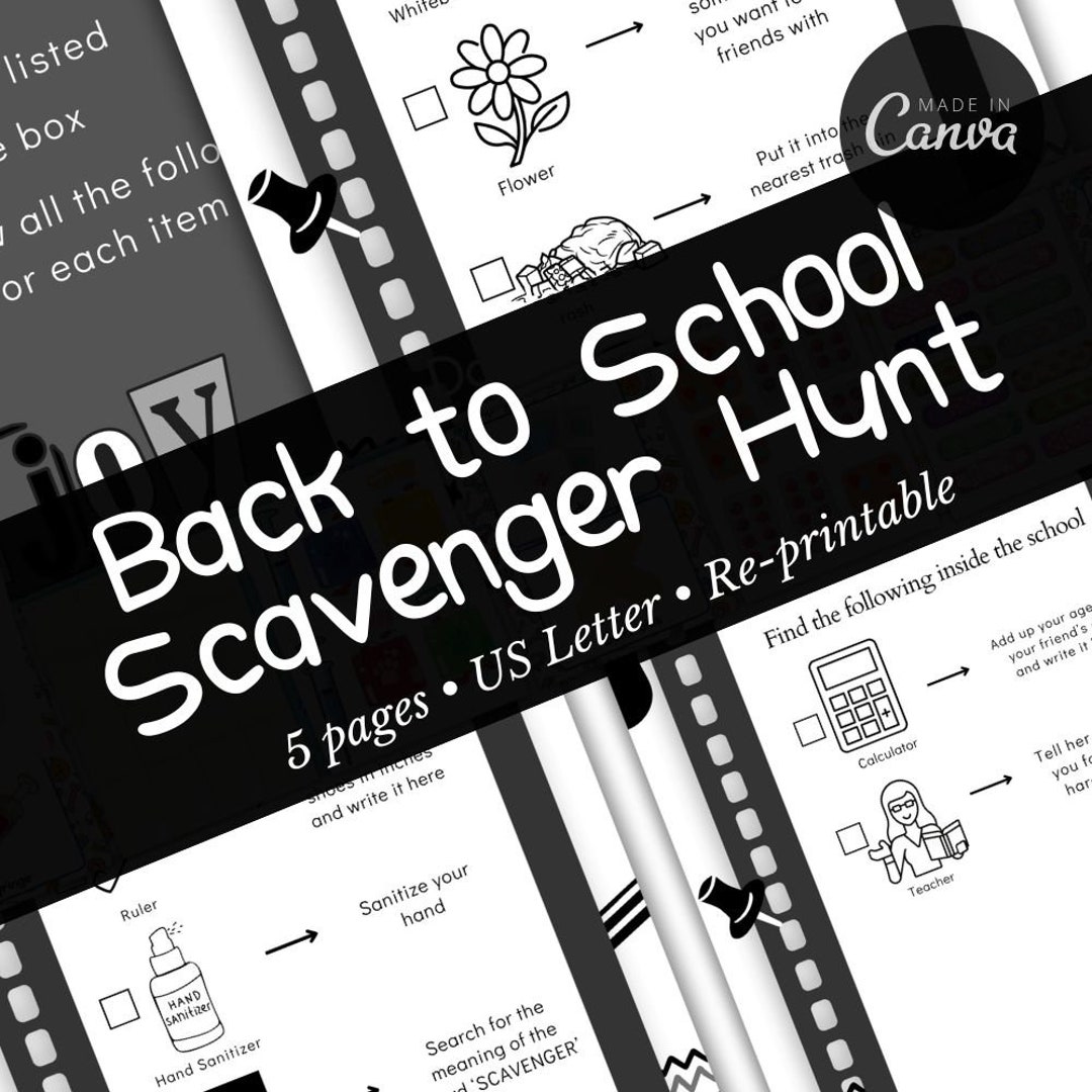 Black & White Back to School Scavenger Hunt | Back to School Kids ...