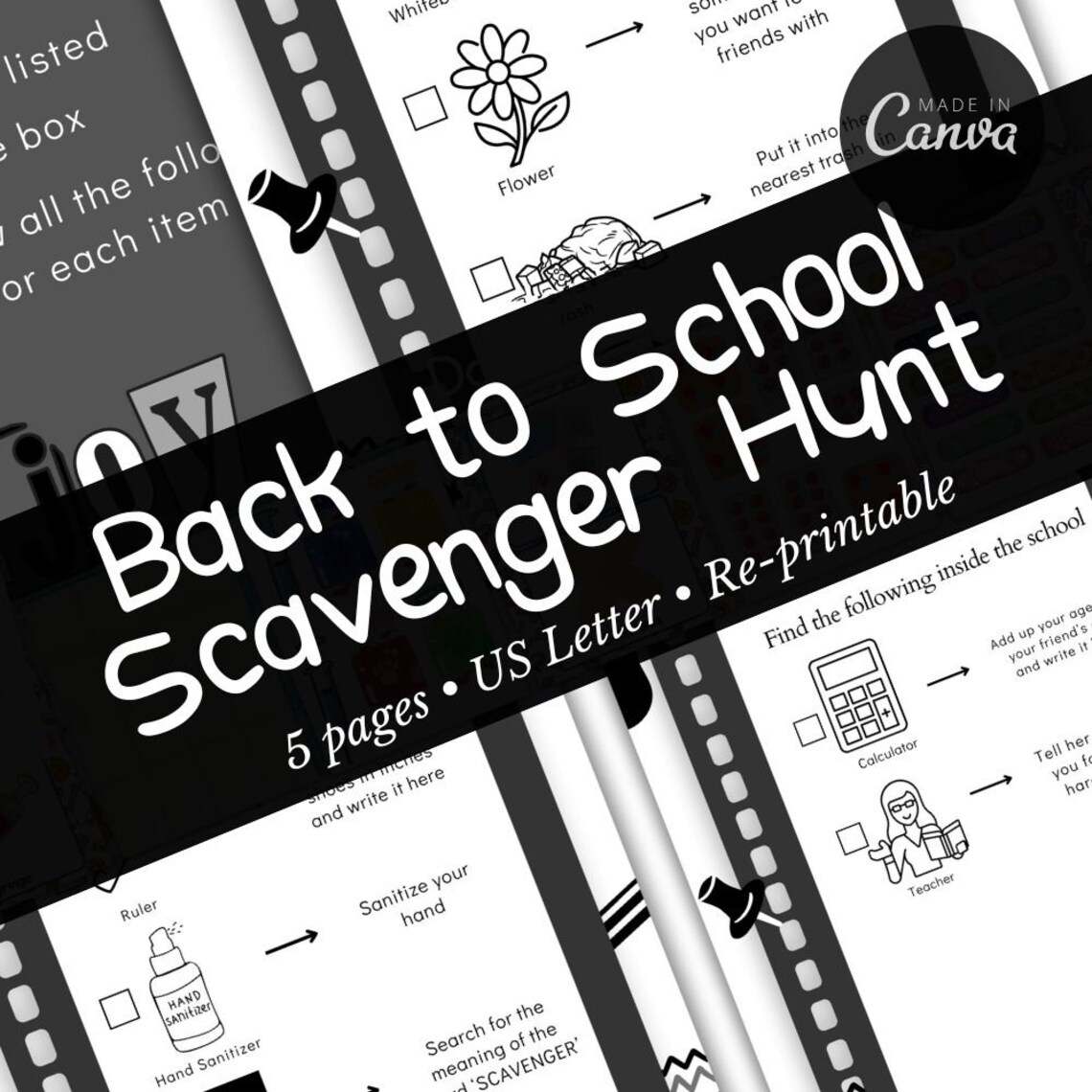 Black & White Back to School Scavenger Hunt | Back to School Kids ...