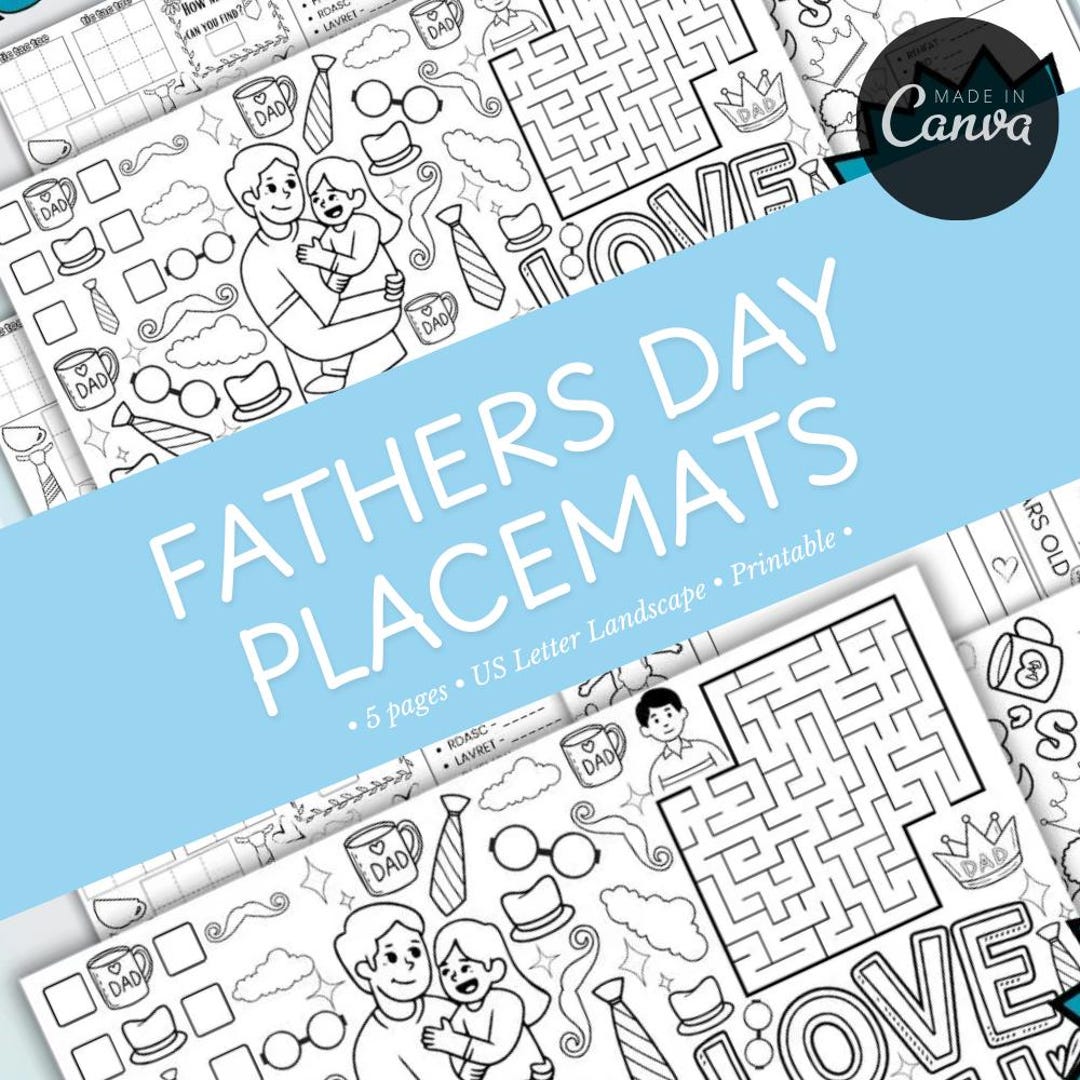 Fathers Day Coloring Placemat | Kids Activity Mat | Printable Craft ...