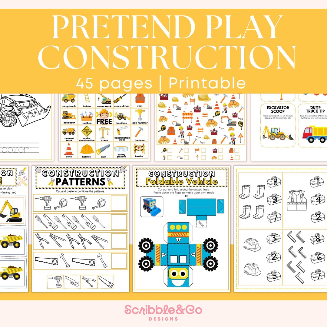 Construction Learning Activity Book (45 Pages of Coloring, Mazes, and ...