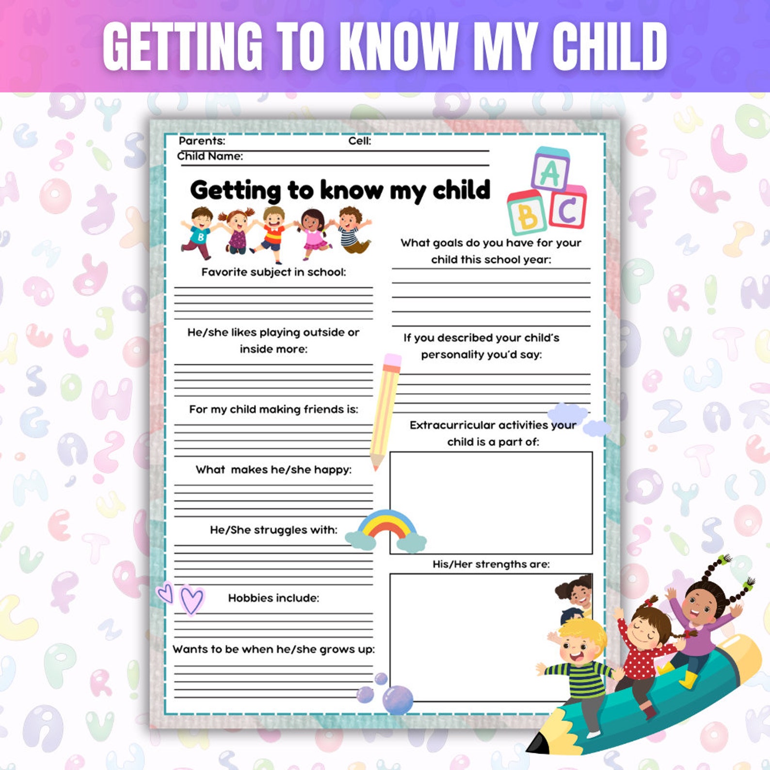 Get to Know My Child | Daycare Printable | Essential Daycare Forms for ...