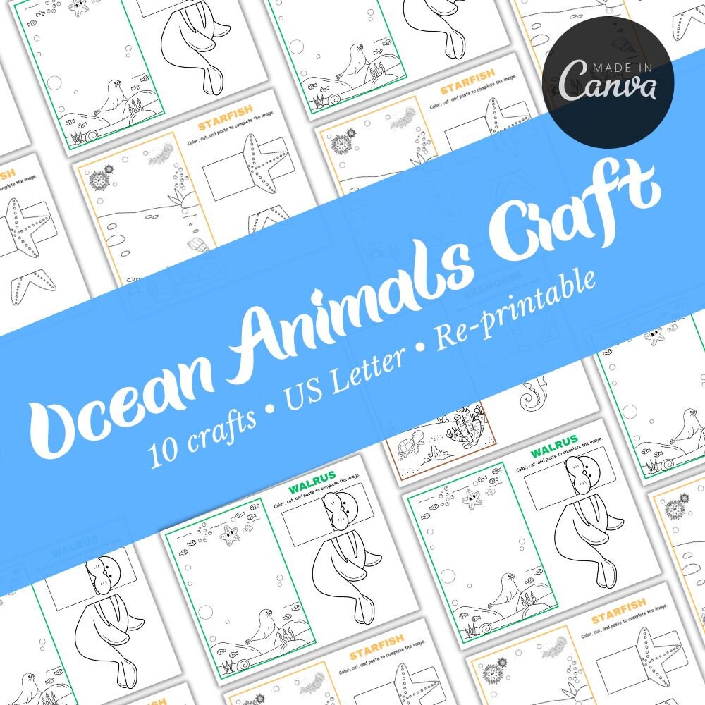 Ocean Animals Art & Craft | Sea Animals Coloring | Kids Crafts | - Etsy