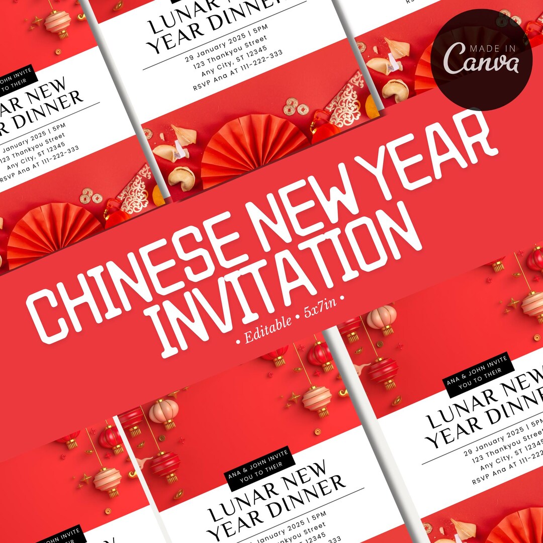 Modern Chinese New Year Invitation Editable Lunar New Year Party Invite ...