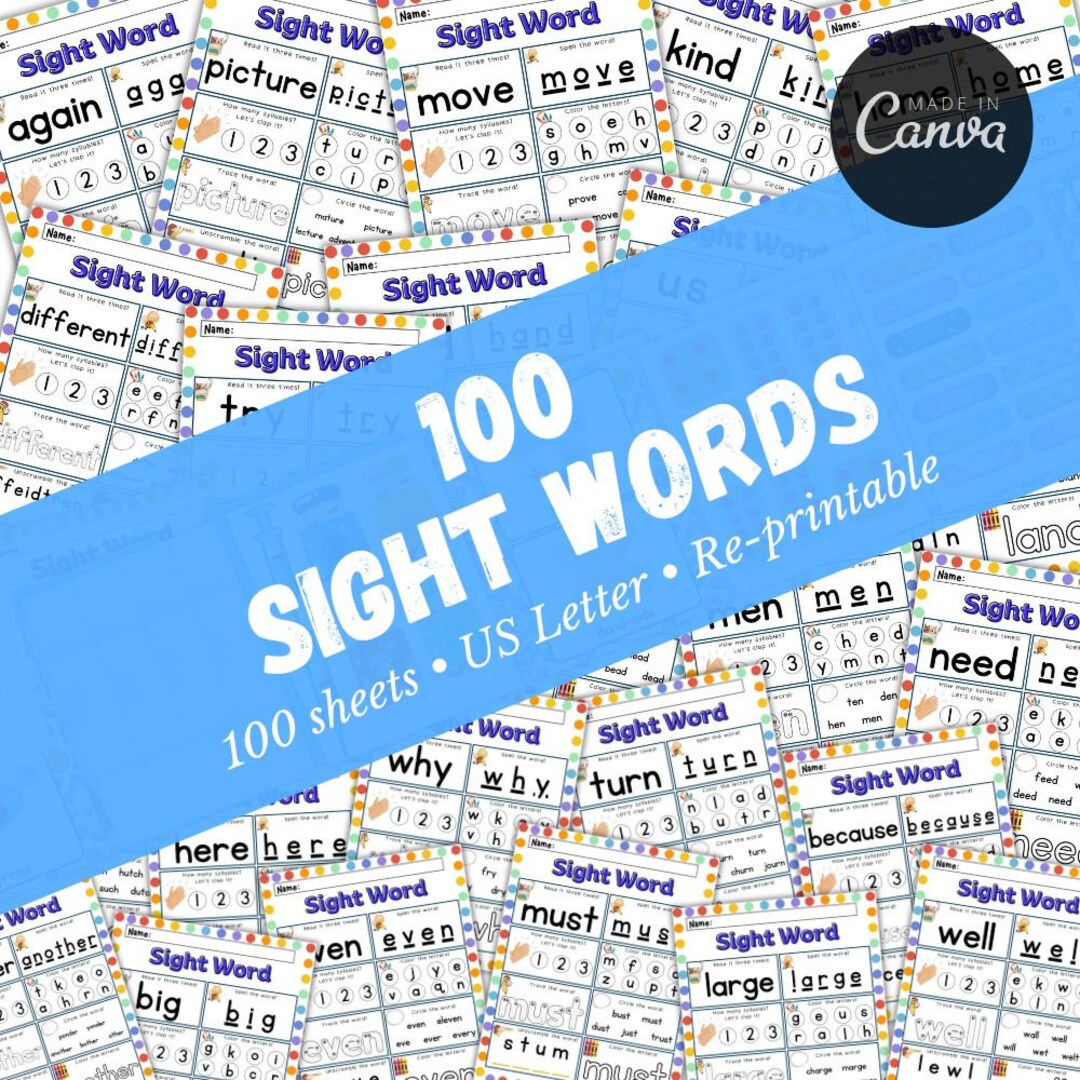 Sight Word Flashcards: 100 Printable Cards - Preschool & Kindergarten ...
