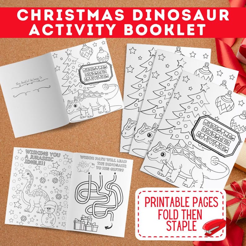 Dinosaur Christmas Activity Booklet Christmas Activity Book Activity ...